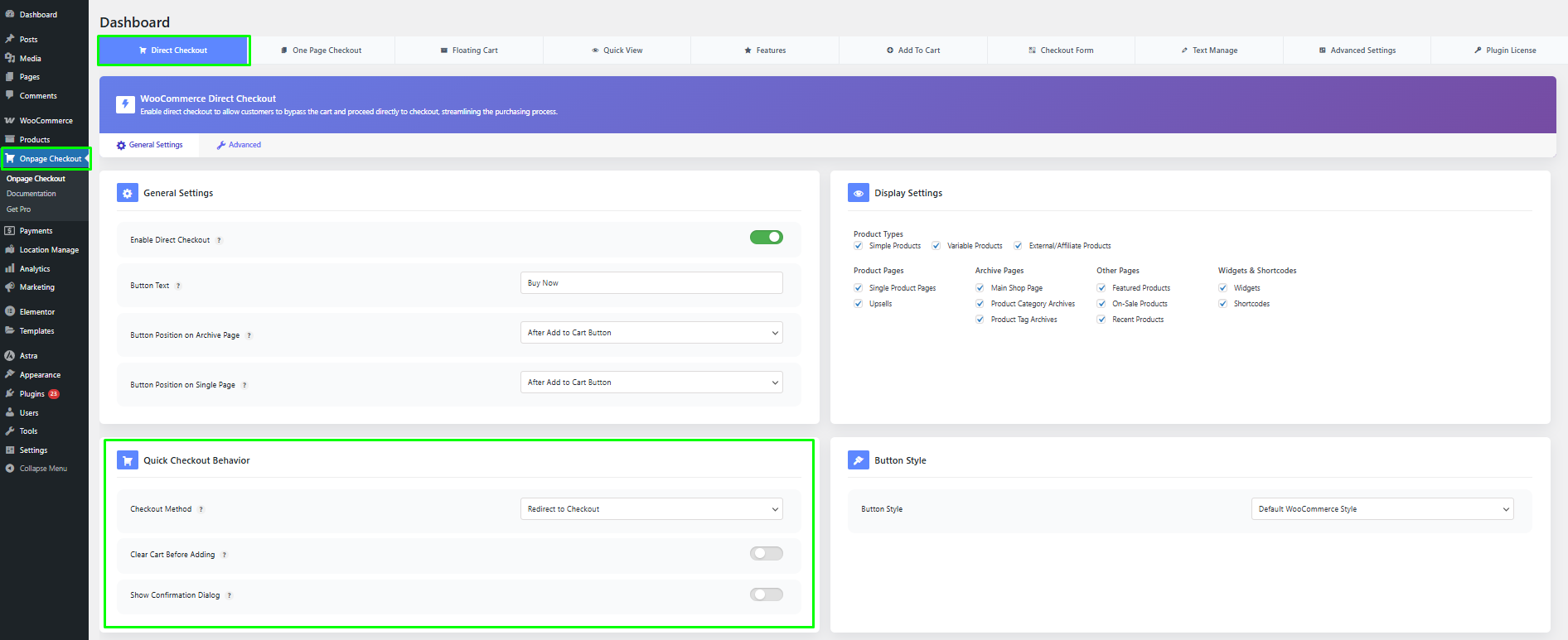 Direct Checkout Button Behavior - Plugincy